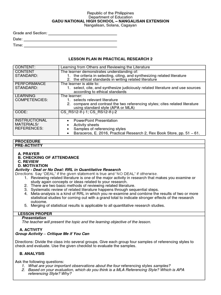 Lesson Plan in Practical Research 1.docx - DLP | PDF | Lesson Plan ...