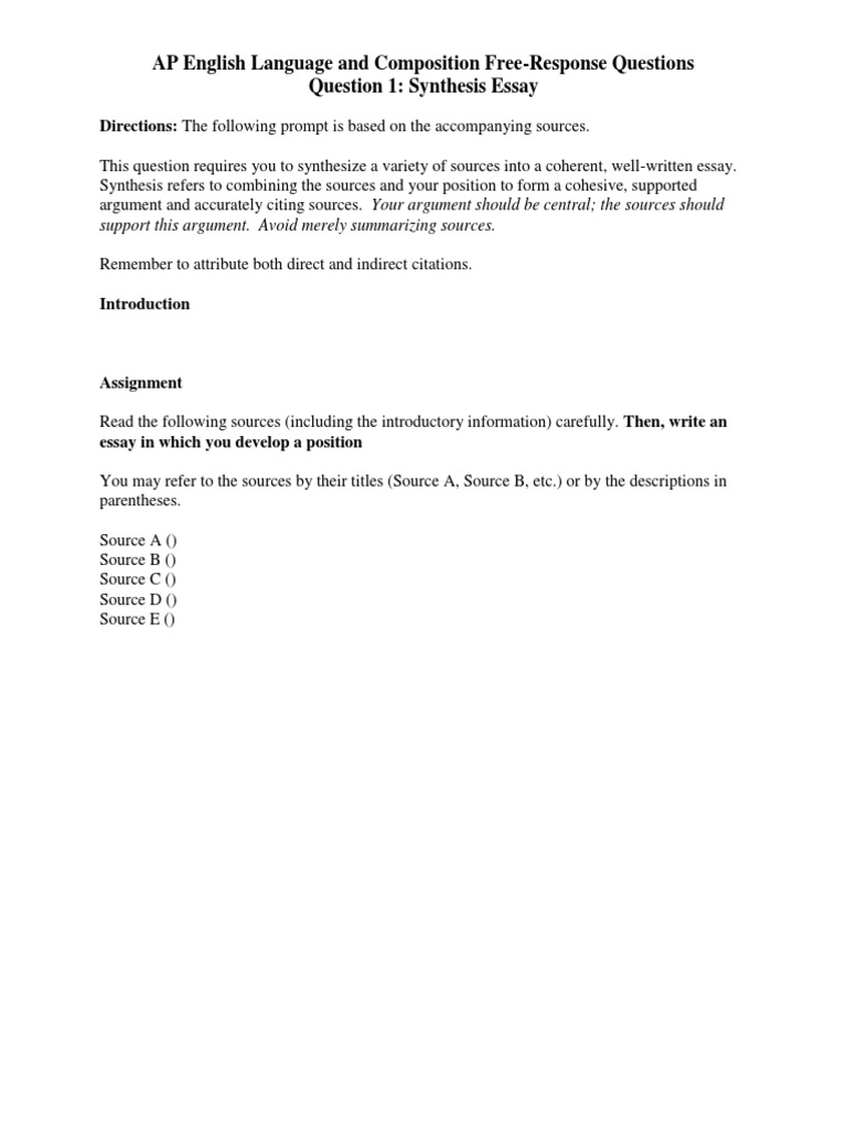 AP Lang Synthesis Essay Guidelines | PDF | Cognitive Science | Advanced ...