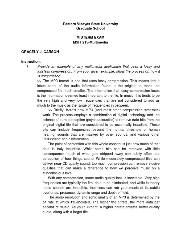Midterm Exam Multimedia | PDF | Data Compression | Speech Synthesis