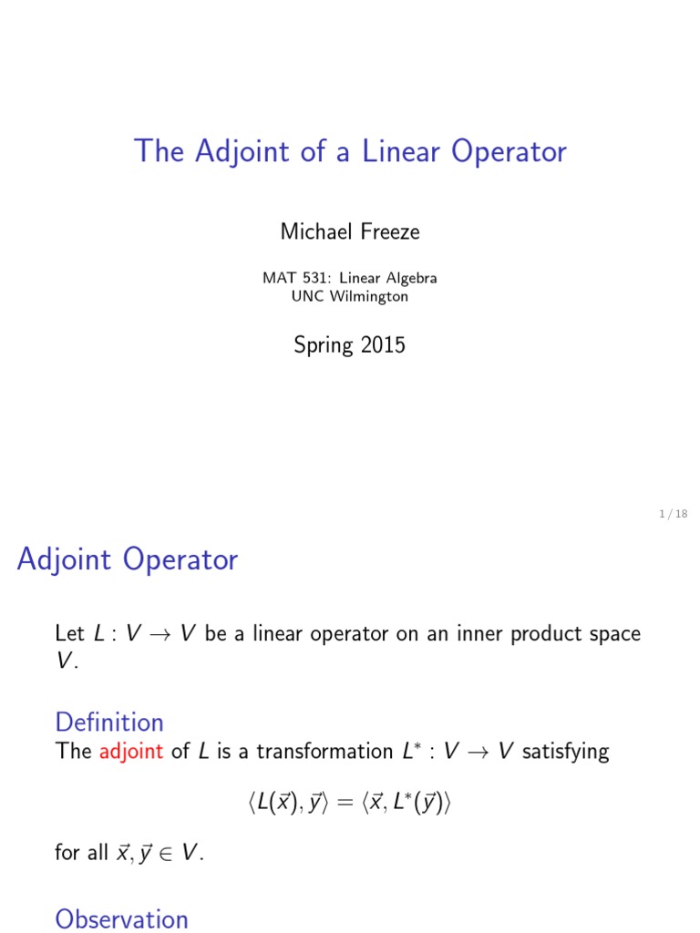 21a The Adjoint of A Linear Operator | PDF | Operator (Mathematics ...