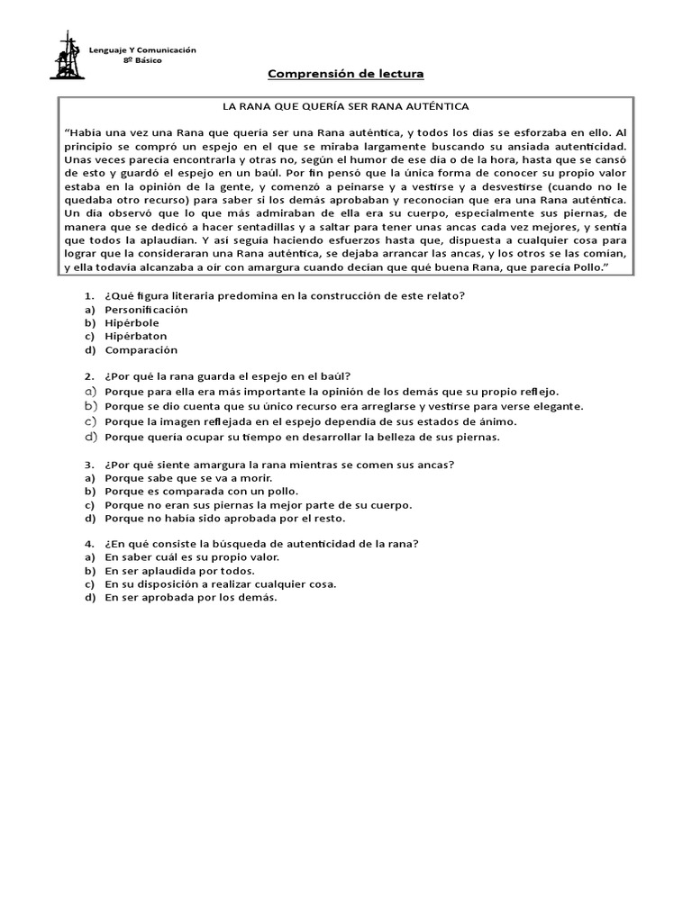 Comprensión Lectora La Rana Que Quería Ser Rana Auténtica | Lectura ...