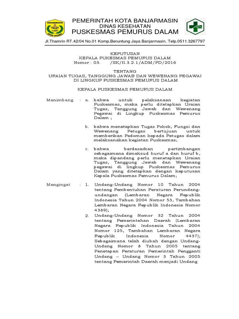 Sk Uraian Tugas, Tanggung Jawab Dan Wewenang Sesuai Struktur