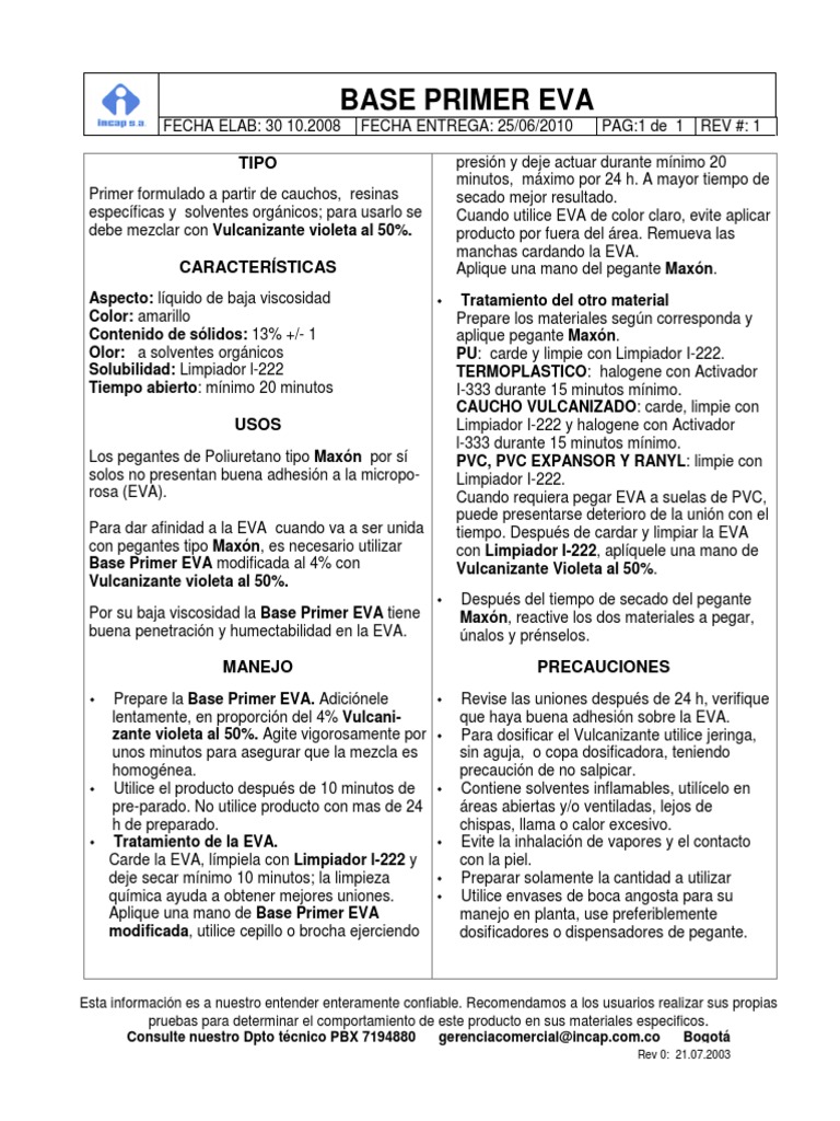 Base Primer EVA | PDF | Solvente | Materiales