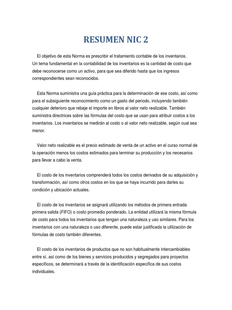 Resumen de la NIC 2: Inventarios | PDF | Costo | Gastos