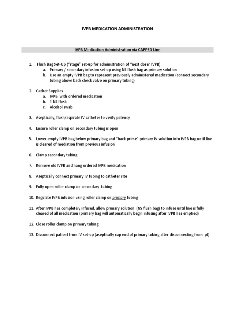 Steps For IV Med Administration PDF | PDF | Intravenous Therapy | Pharmacy