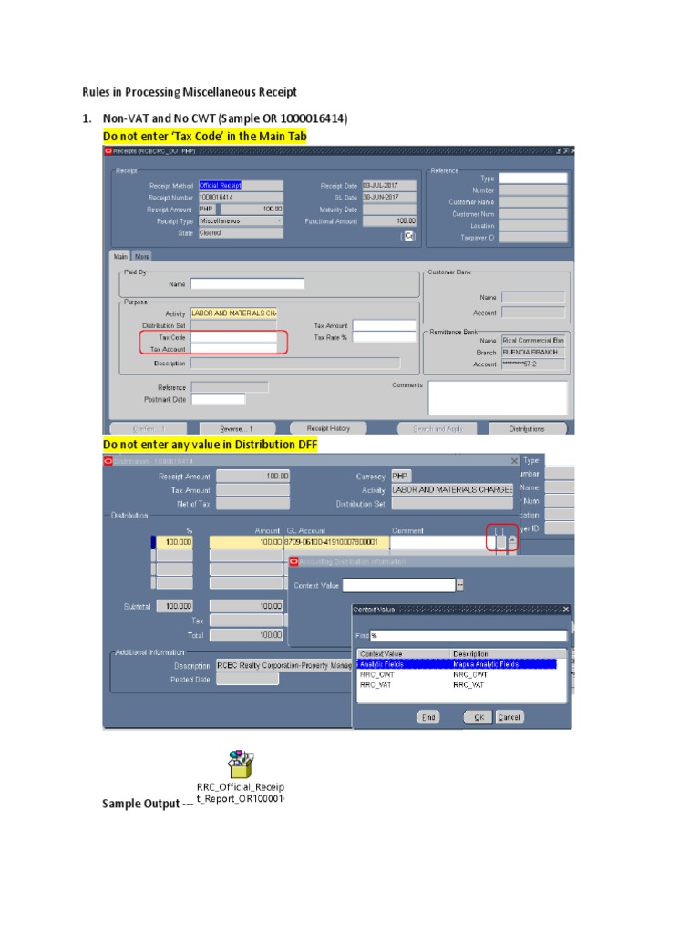 Steps Processing Miscellaneous Receipt (Scenarios) | PDF