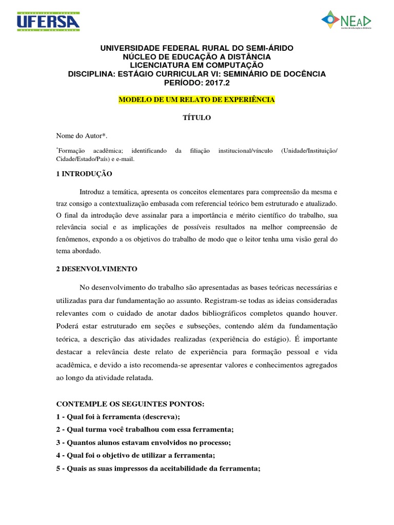 (1) Modelo Para Relato de Experiência (1) | Teoria | Experimento