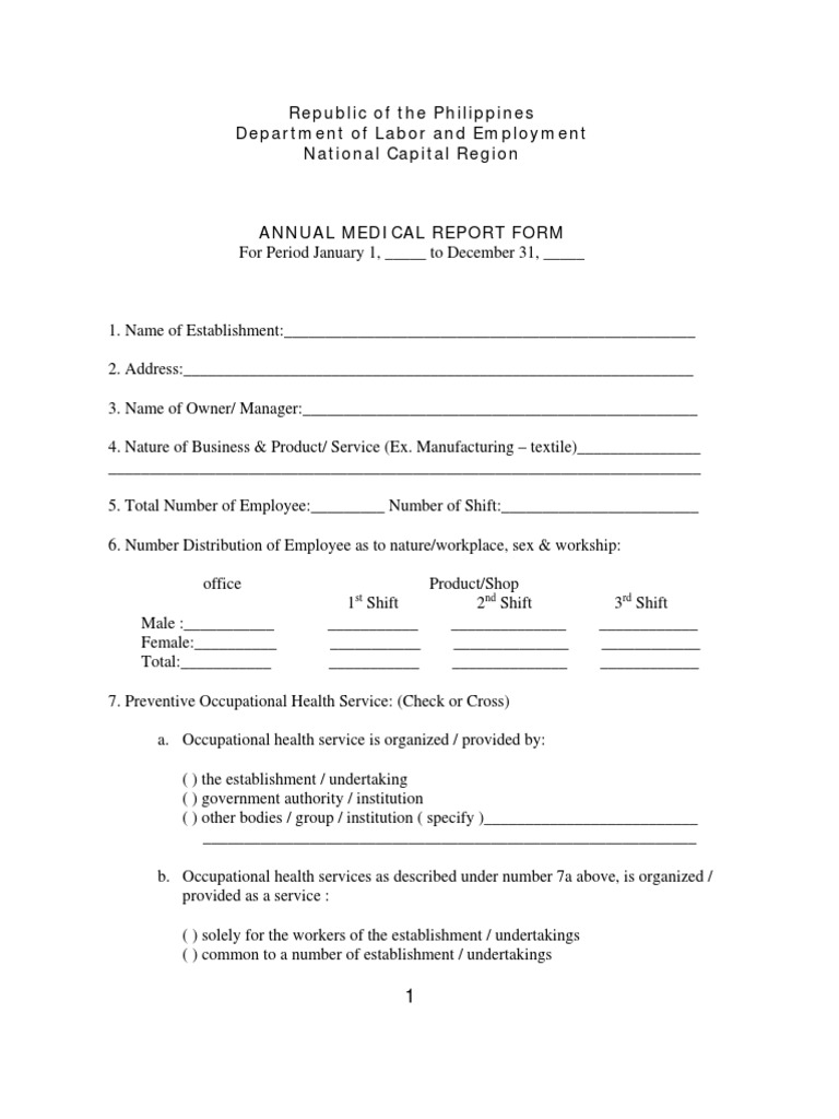 Annual Medical Report Form PDF | PDF | Physical Examination ...