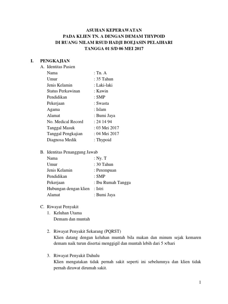 Asuhan Keperawatan Demam Typhoid Tn. A | PDF