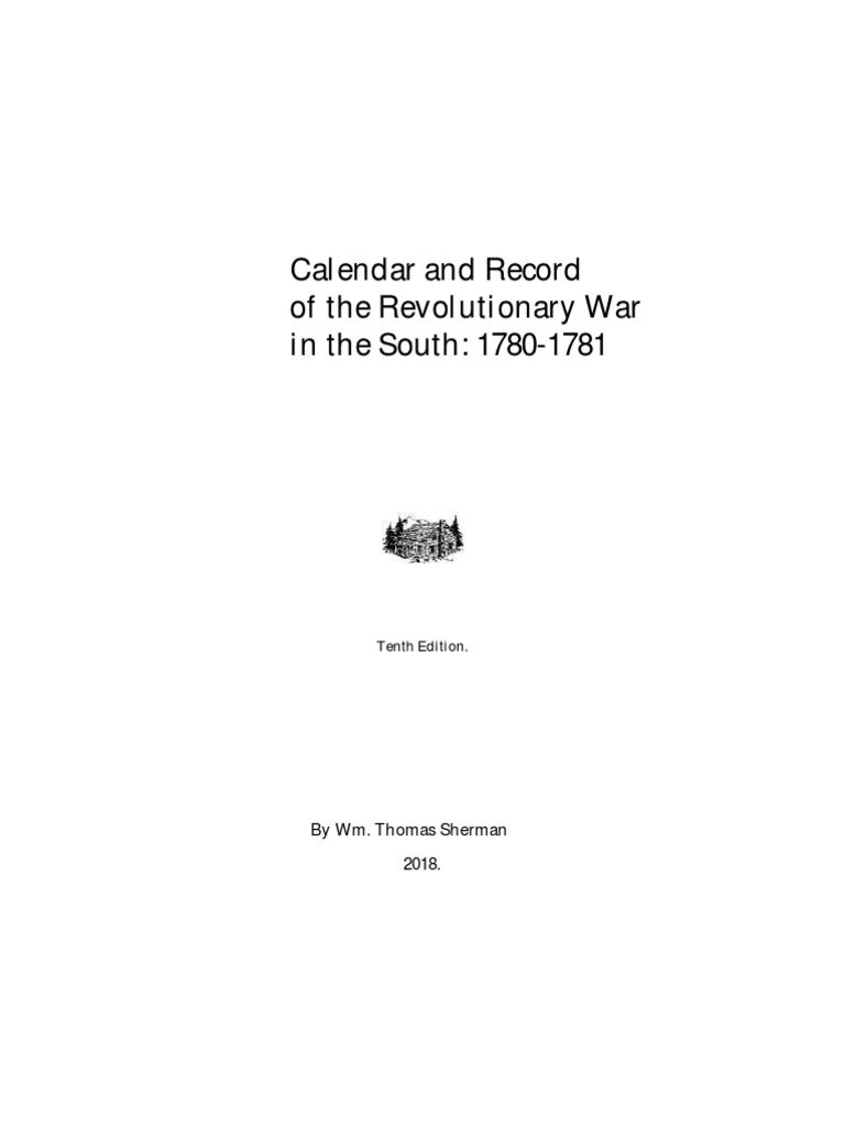 Calendar & Record of The Rev. War in The South: 1780-81 (10th Ed ...