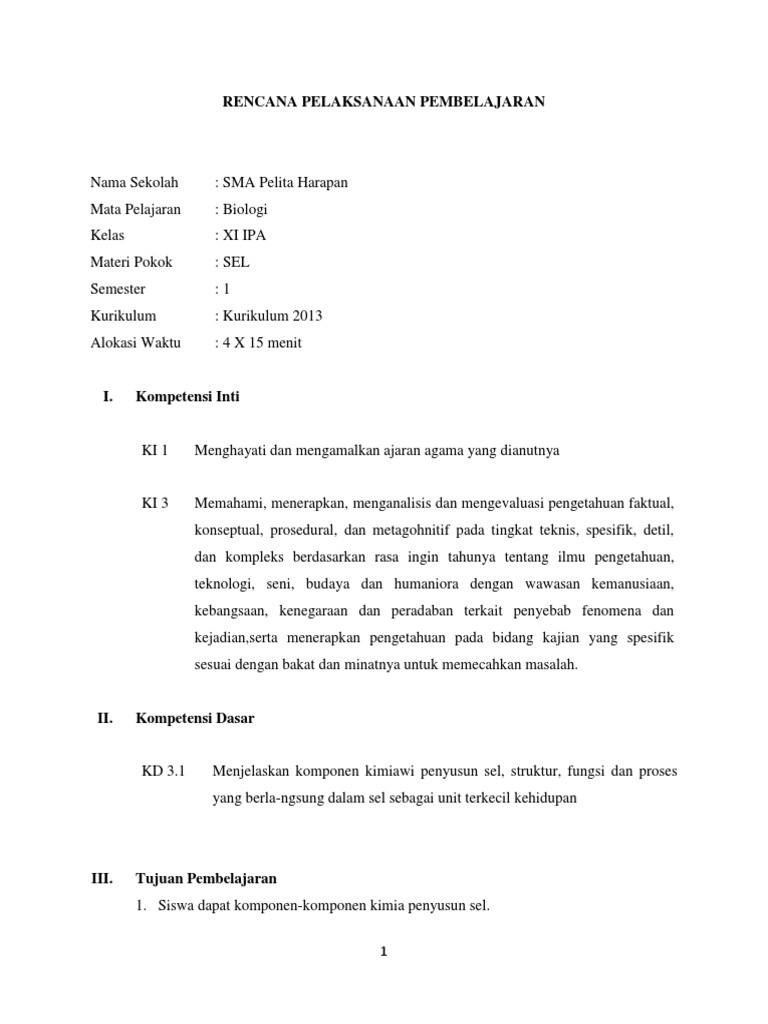 Contoh RPP Biologi Kurikulum 2013 | PDF