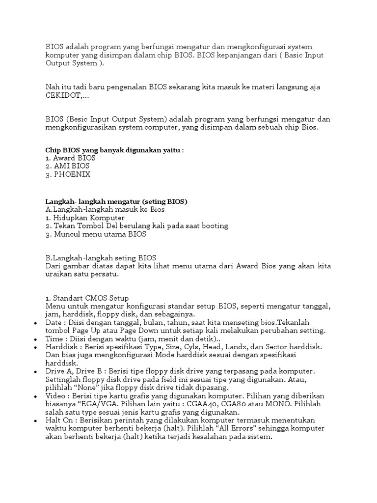 BIOS Adalah Program Yang Berfungsi Mengatur Dan Mengkonfigurasi System ...