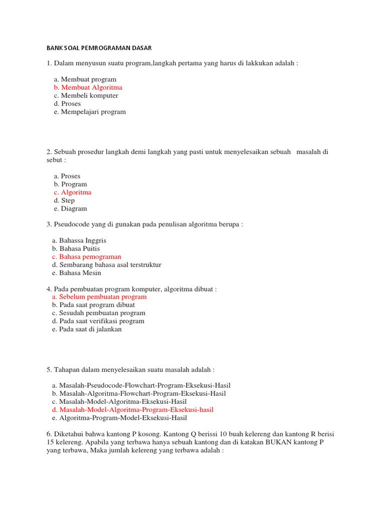 Bank Soal Pemrograman Dasar | PDF