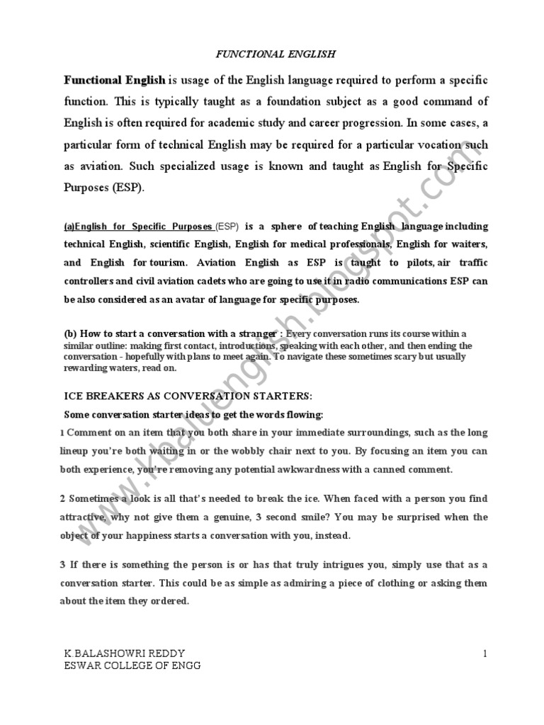 Functional English | PDF | Conversation | English Language