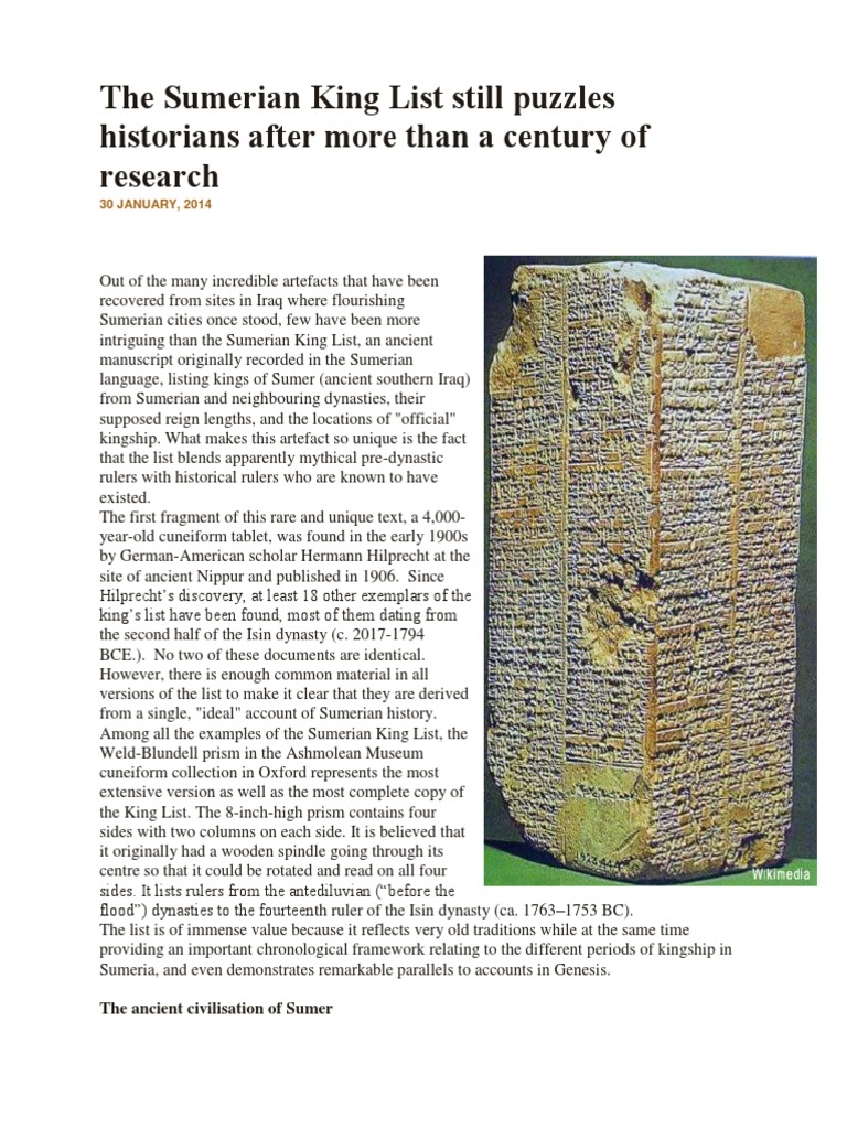 the sumerian king list | Sumer | Flood Myth