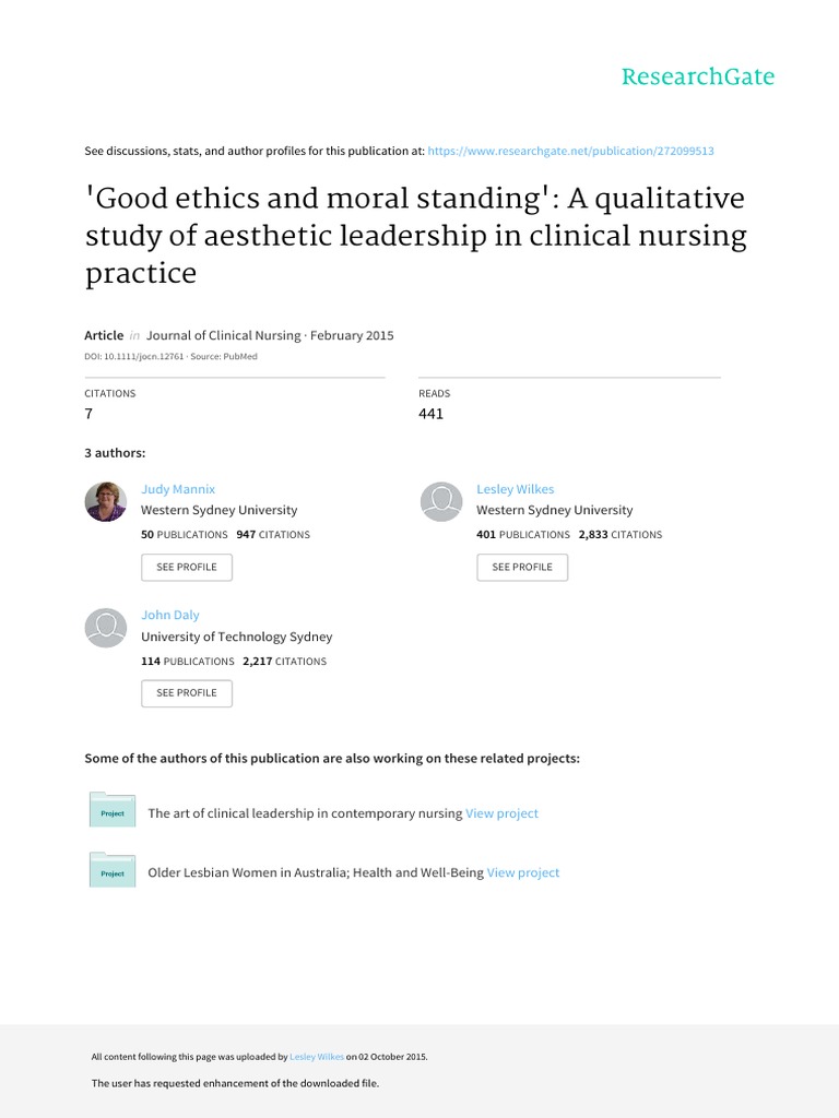 Good Ethics and Moral Standing - A Qualitative Study of Aesthetic ...