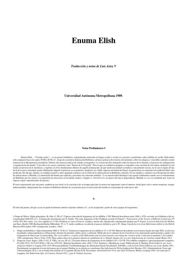 Enuma Elish Traduccic3b3n y Notas de Luis Astey V PDF | PDF
