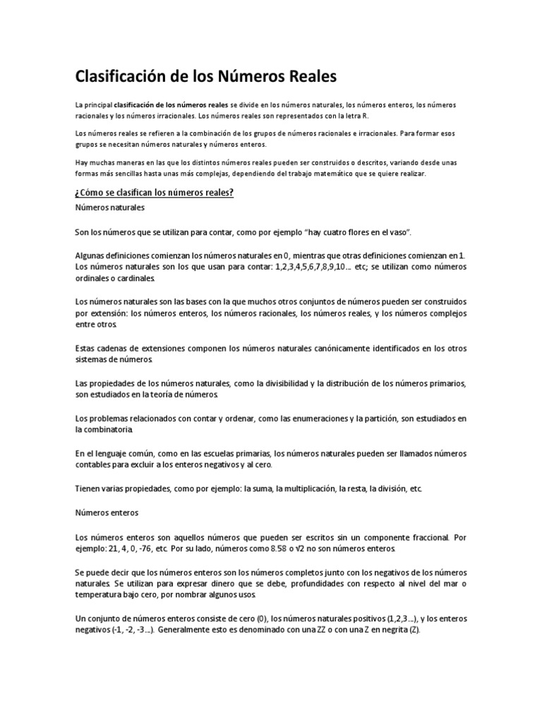 Clasificación de Los Números Reales | PDF | Número racional | Número Real