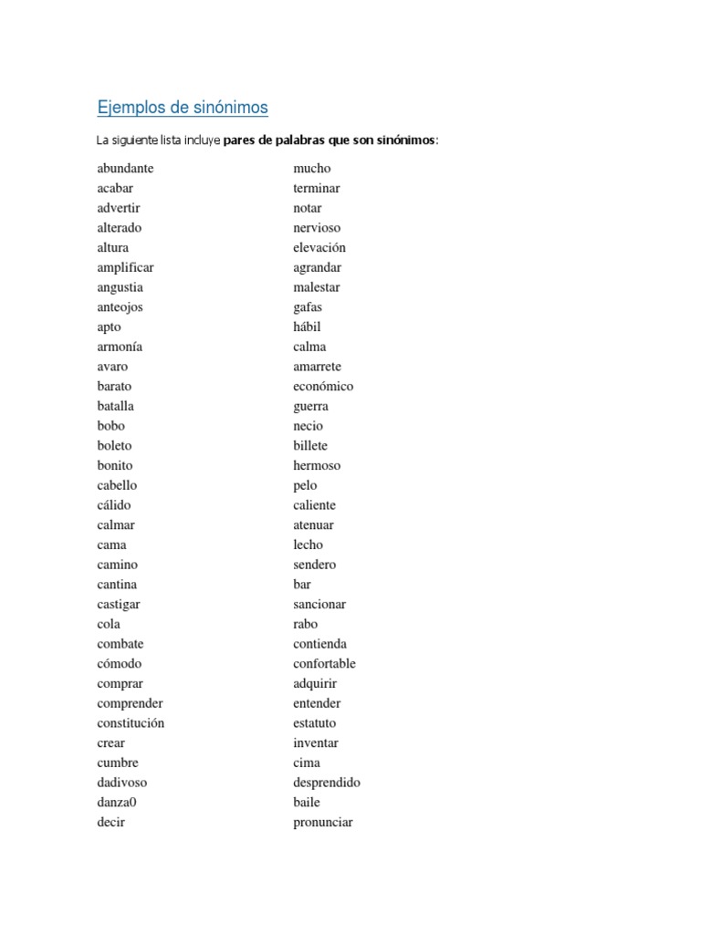 Ejemplos Sinonimos | PDF | Ocio