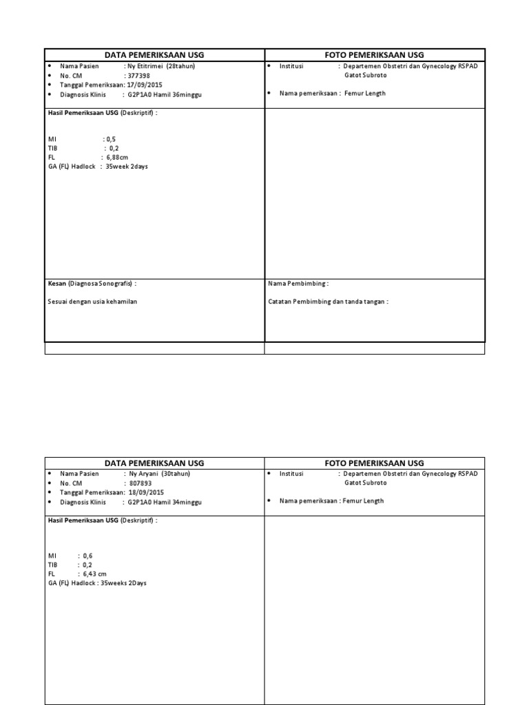 Form Laporan Usg | PDF