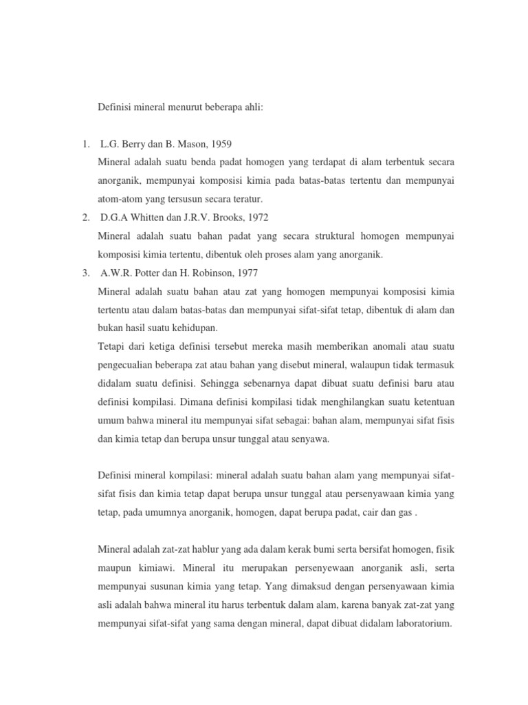 Definisi Mineral Menurut Beberapa Ahli | PDF | Sains & Matematika