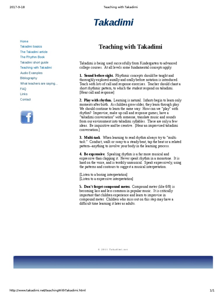 Teaching With Takadimi | PDF | Rhythm | Cognition