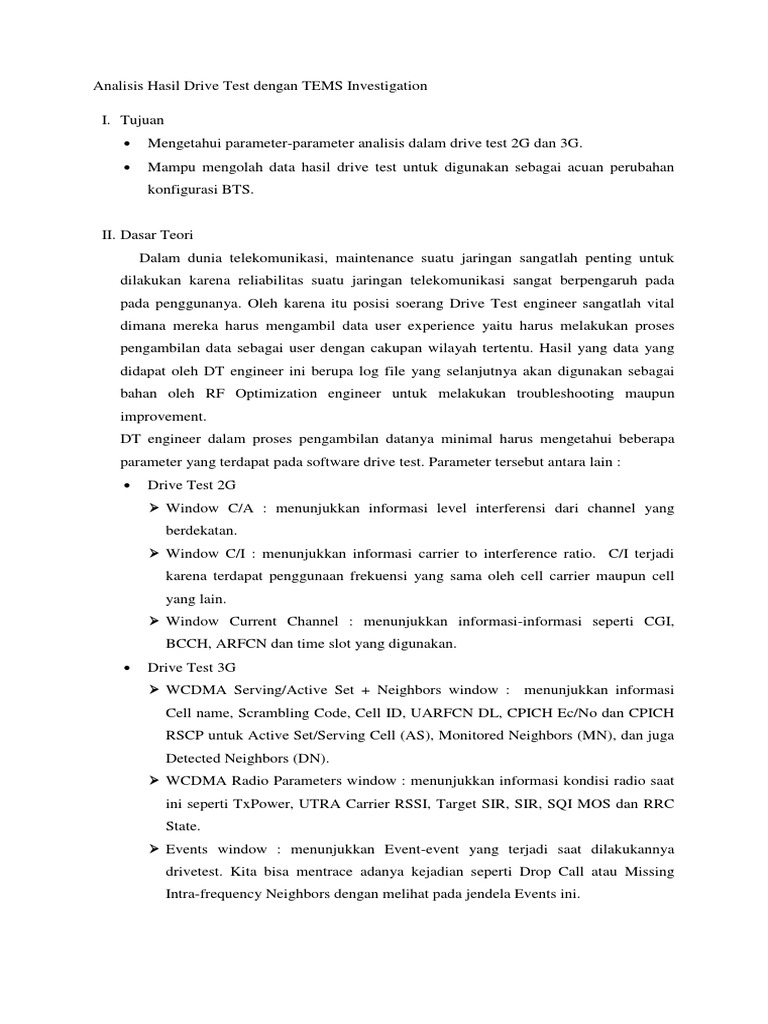 Analisis Hasil Drive Test Dengan TEMS Investigation | PDF