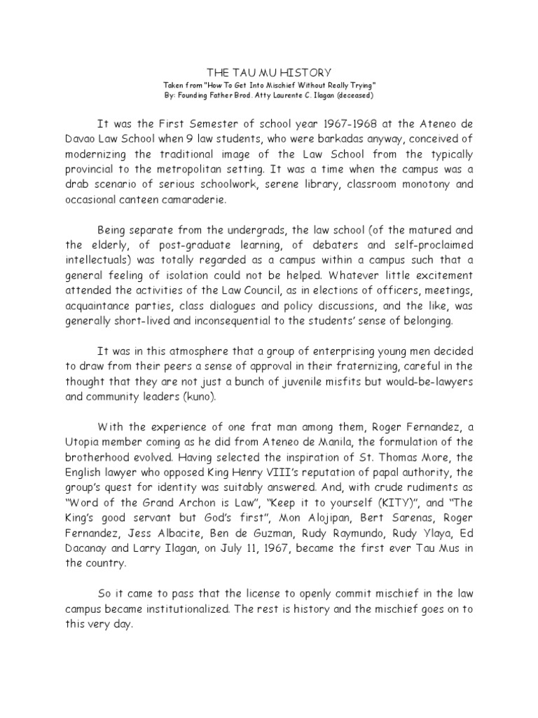 The Tau Mu History | PDF | Schools