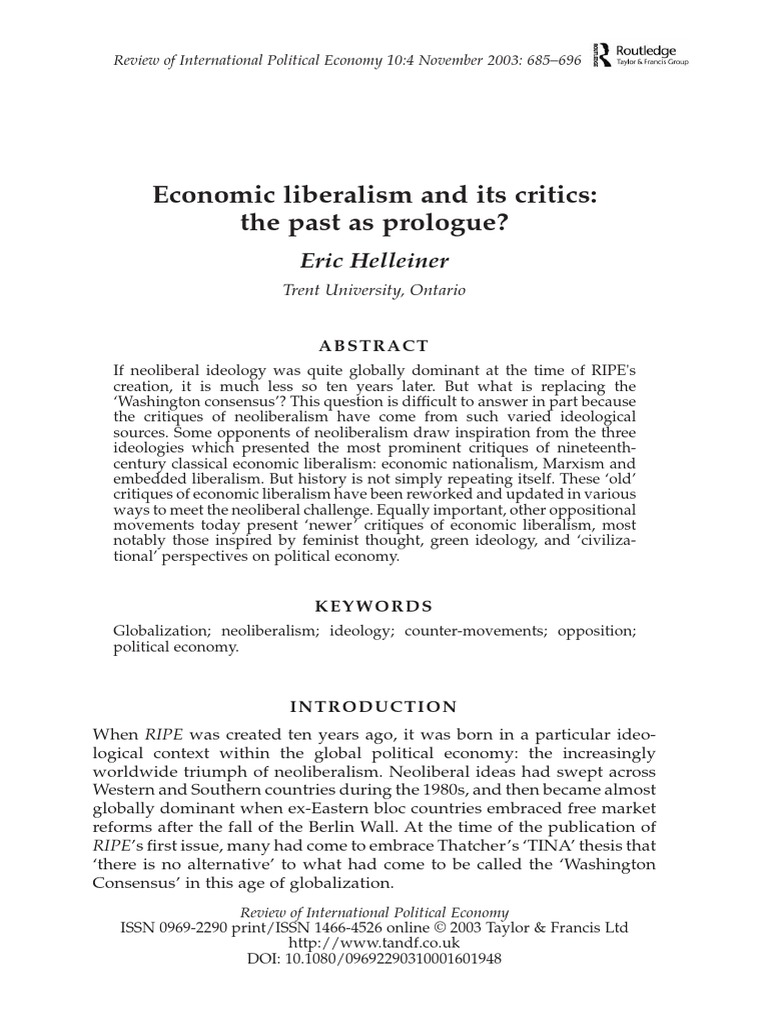 Economic Liberalism and Its Critics | PDF | Liberalism | Neoliberalism