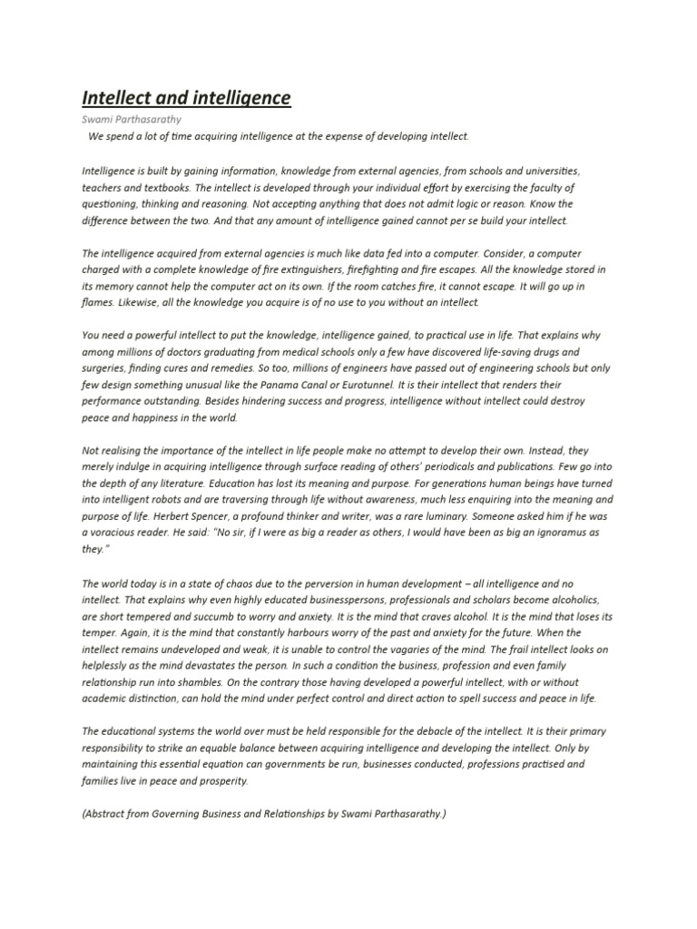 Intellect vs. Intelligence Explained | PDF | Intelligence | Knowledge