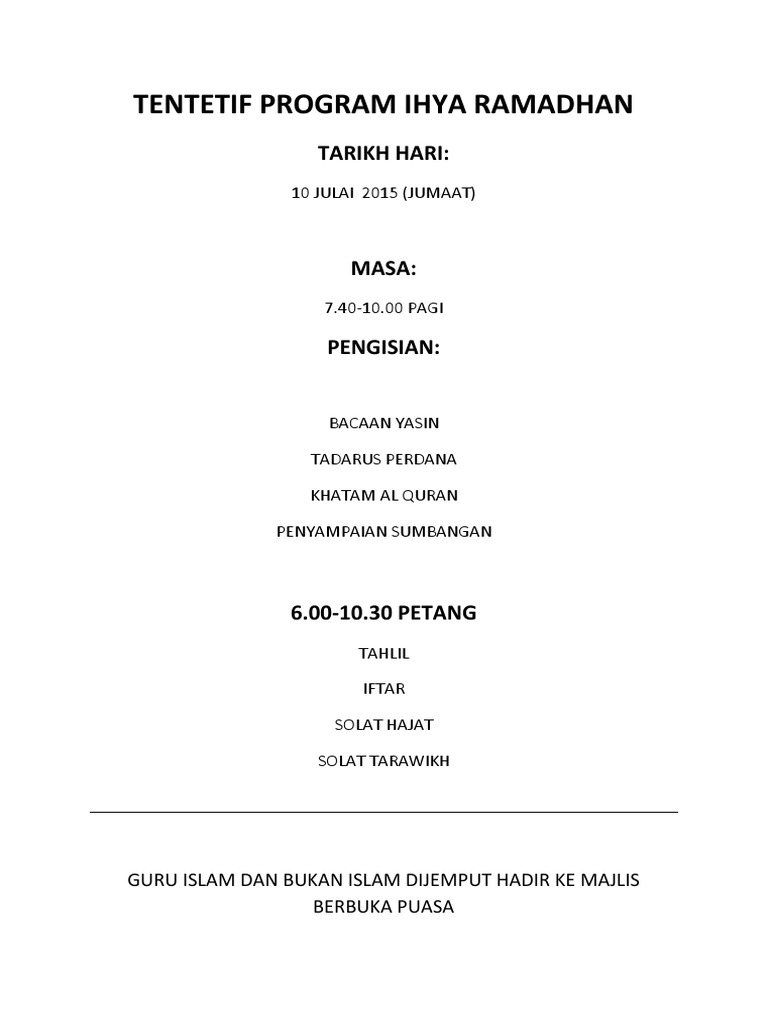 Tentetif Program Ihya Ramadhan | PDF