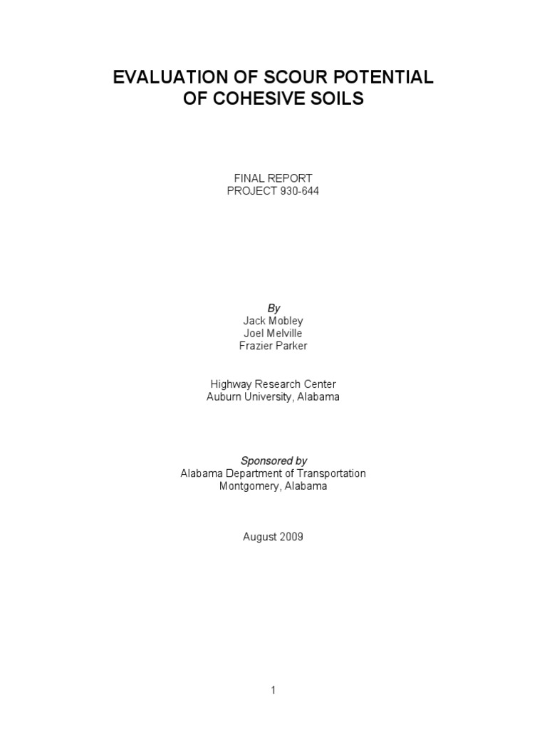 Evaluation of Scour Potential of Cohesive Soils: Final Report PROJECT ...