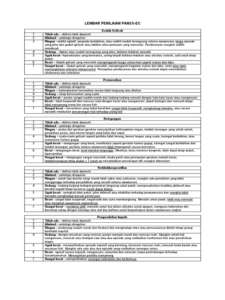 Lembar Penilaian Panss | PDF