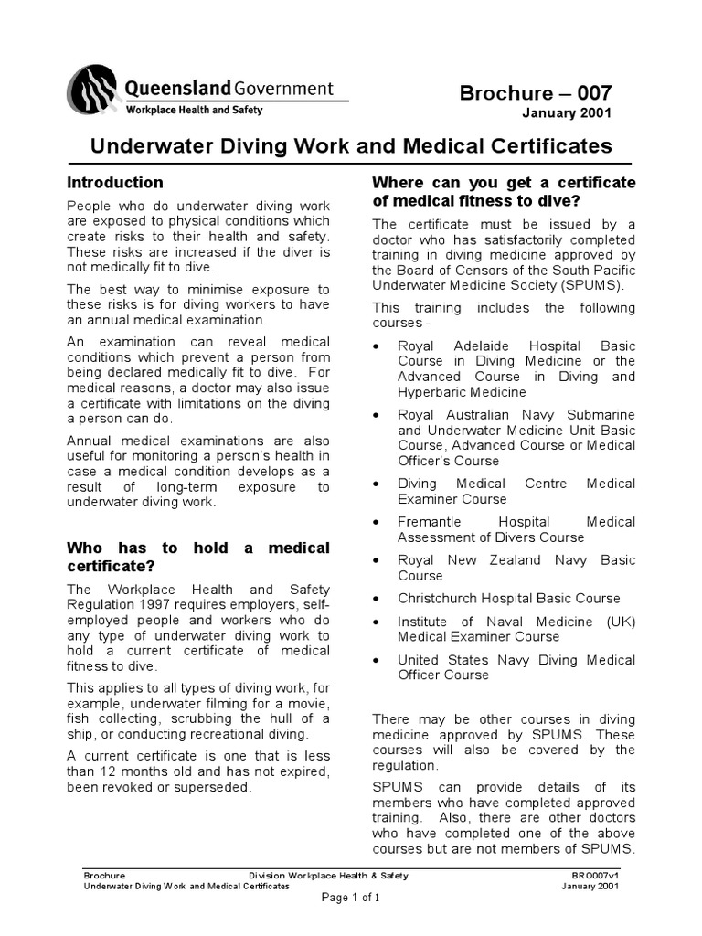 Diving - Underwater Diving Work and Medical Certificates | PDF ...
