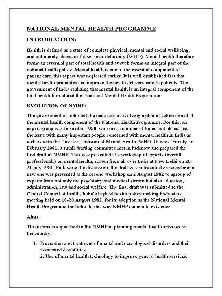 National Mental Health Programme Overview | PDF | Psychiatry | Mental ...