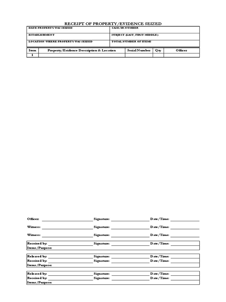 Receipt of Property Seized | PDF