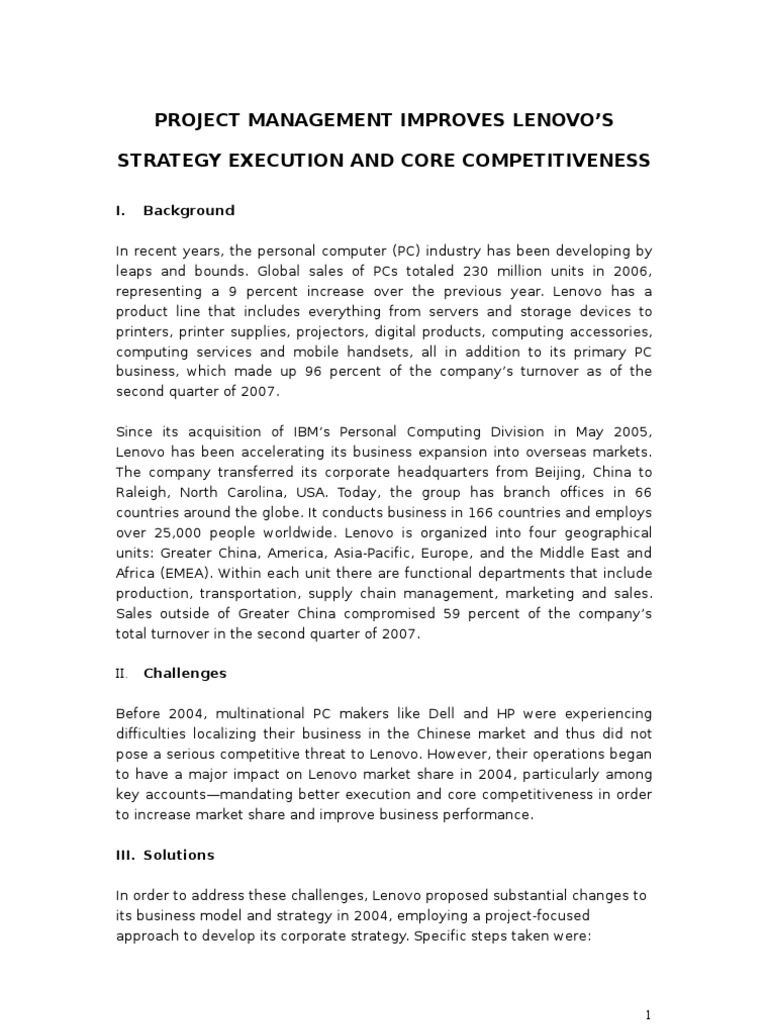Lenovo Case Study | PDF | Lenovo | Project Management Professional