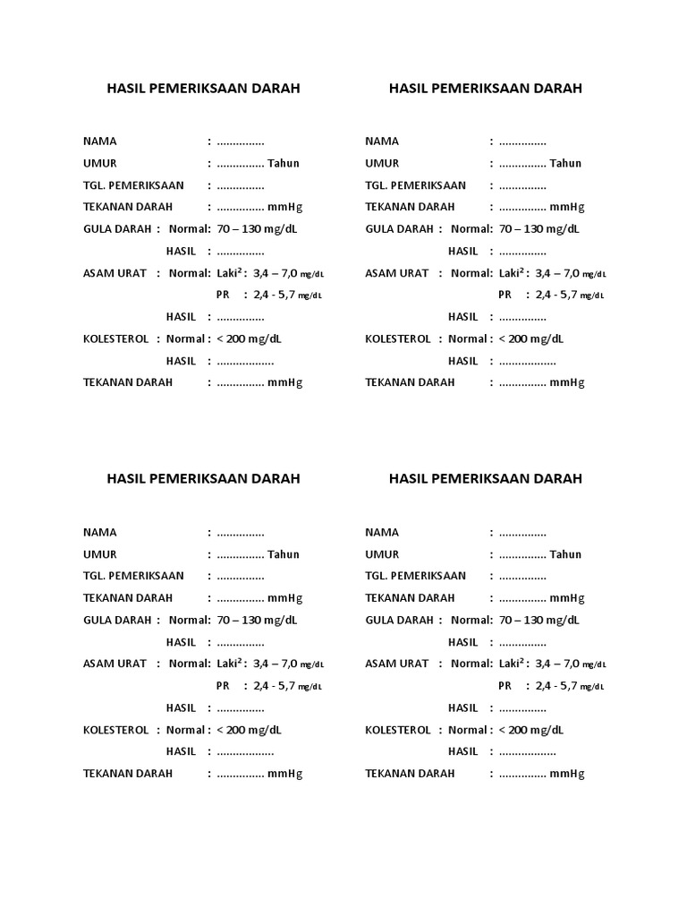 Hasil Pemeriksaan Lab Darah Lengkap | PDF | Kesehatan Holistik | Sains ...