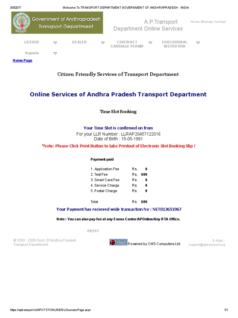 Online Services of Andhra Pradesh Transport Department | PDF | Payments ...