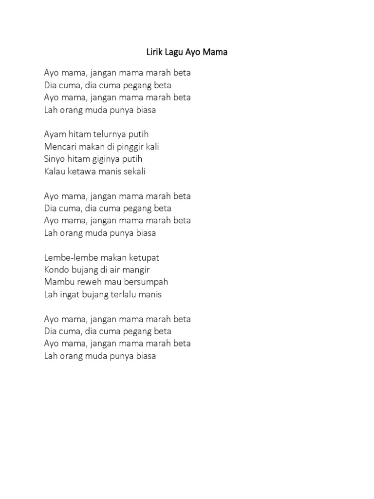 Lirik Lagu Ayo Mama | PDF