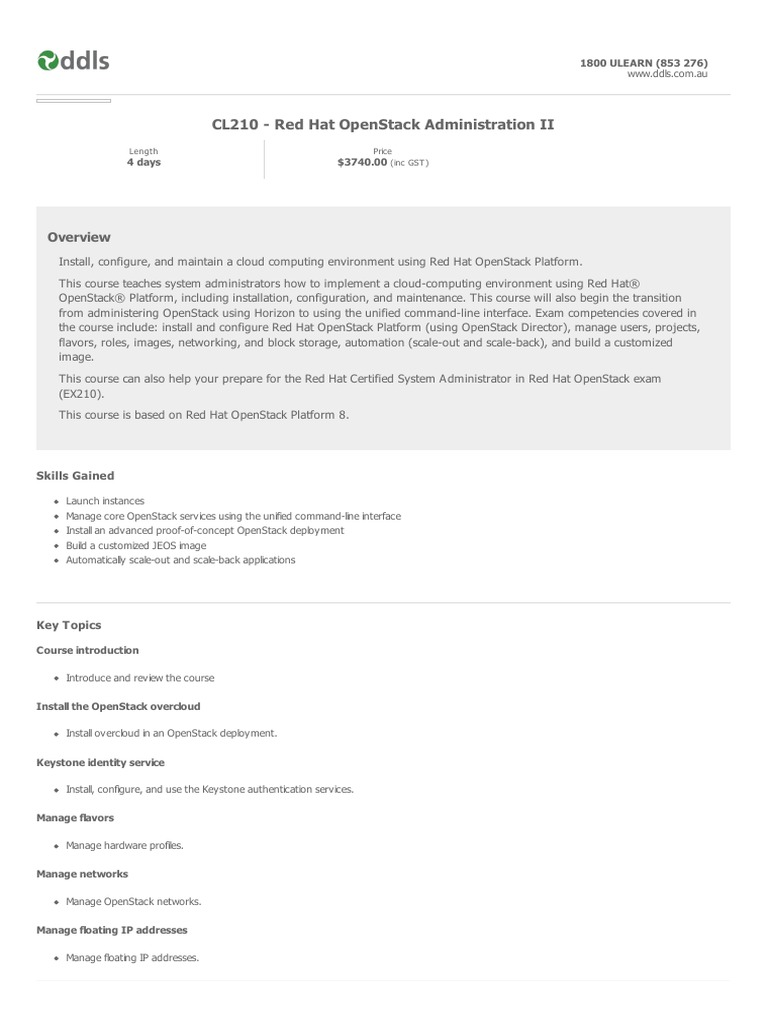 CL210 Red Hat OpenStack Administration II | PDF | Open Stack | System Administrator