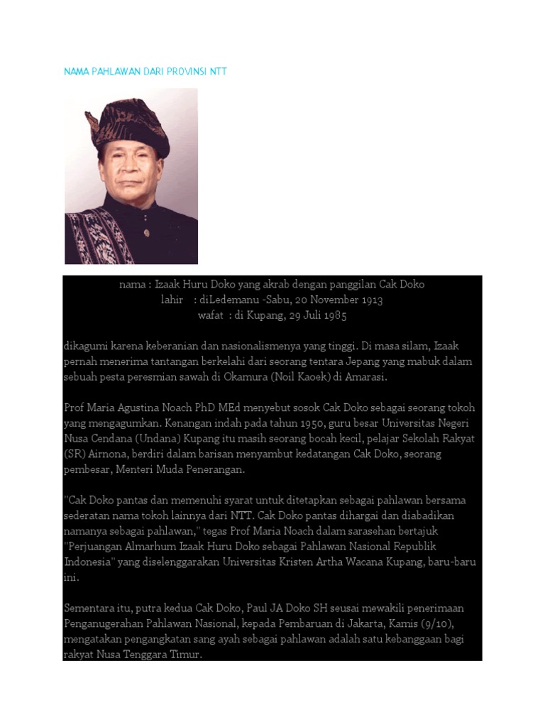 Nama Pahlawan Dari Provinsi NTT | PDF