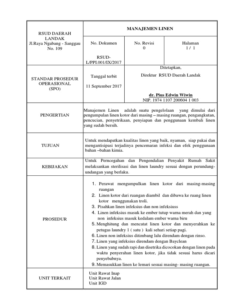 SOP Linen Laundry PPI | PDF