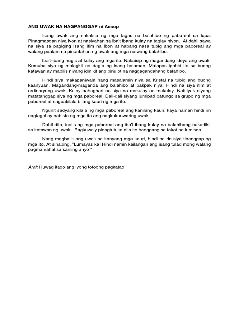 Ang Uwak Na Nagpanggap Ni Aesop | PDF