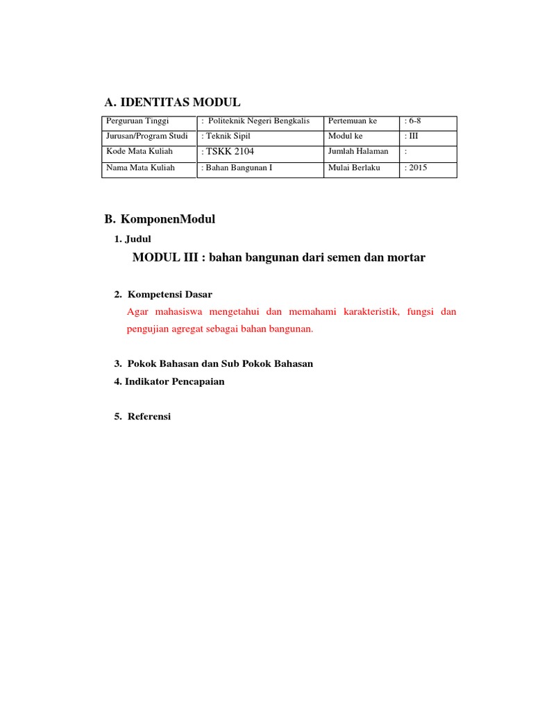 MODUL III: KARAKTERISTIK DAN PENGGUNAAN SEMEN DAN MORTAR SEBAGAI BAHAN ...