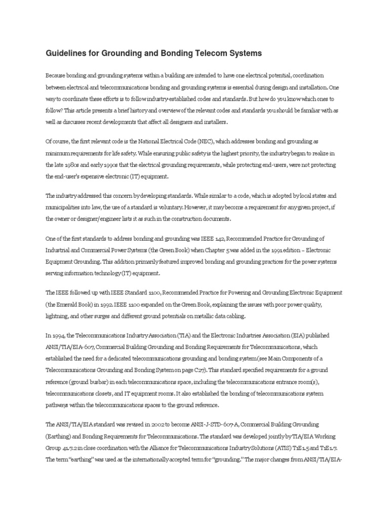 Guidelines For Grounding and Bonding Telecom Systems | PDF | Electrical ...