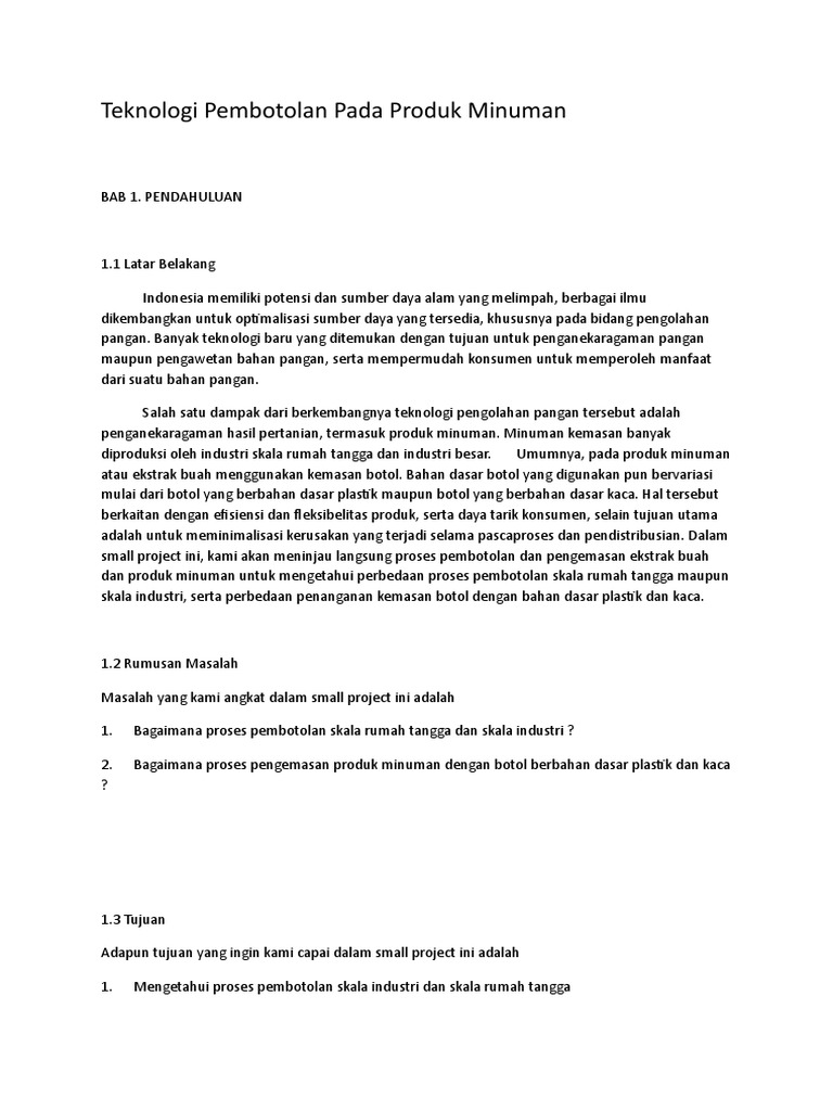 Teknologi Pembotolan Pada Produk Minuman | PDF