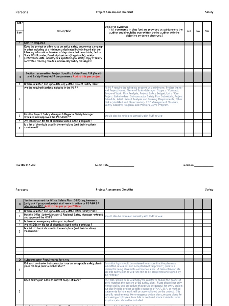 Internal Audit Checklist | Construction Management | Request For ...