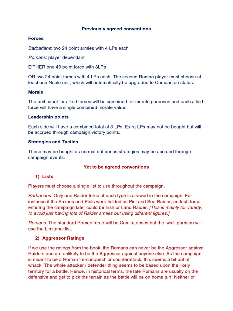 Dux Bellorum Campaign Conventions | PDF | Ancient Rome | Roman Empire