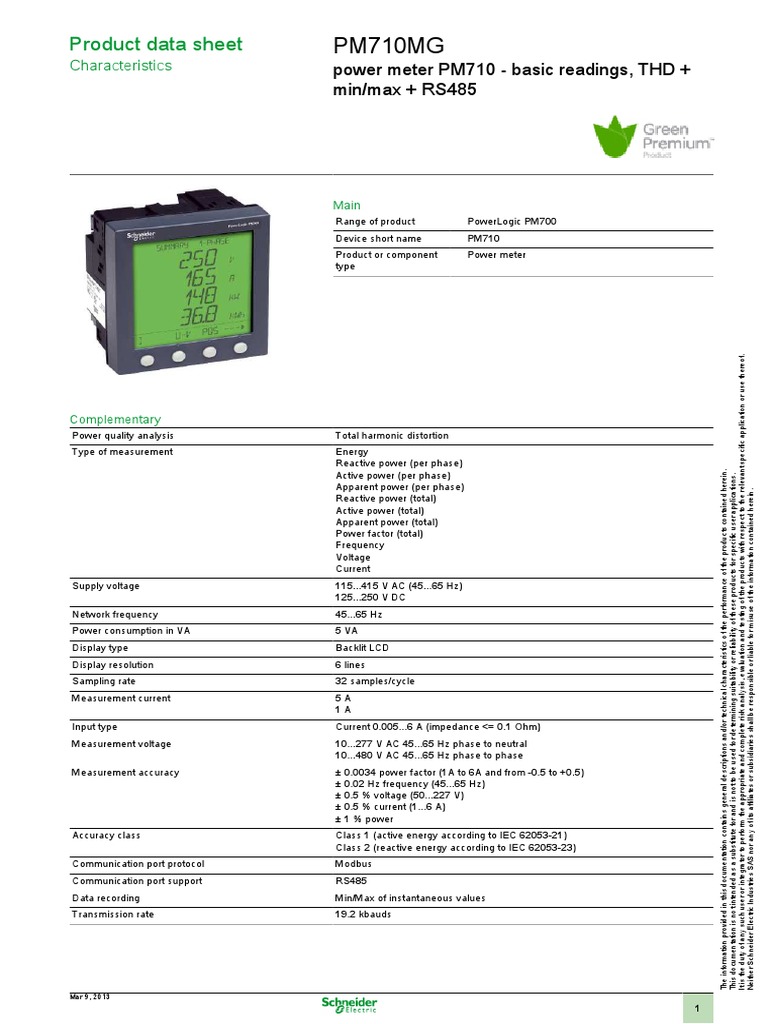 Schneider Electric PM710MG Datasheet | PDF | Ac Power | International ...